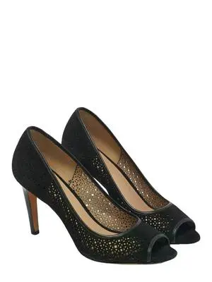 Tory Burch Elinor Suede Laser-cut Heeled Pumps - Black
