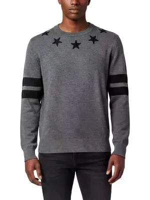 Givenchy Wool Knit Crew Neck Star Appliqué Sweater - Grey