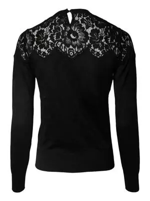 Dolce & Gabbana Floral Lace Trim Sweater - Black