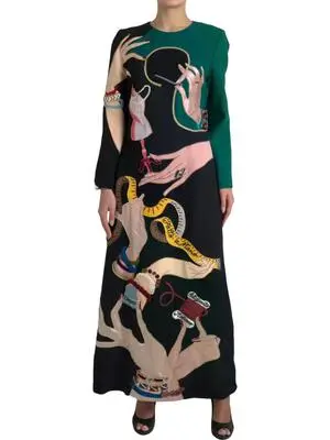 DOLCE & GABBANA Dolce & Gabbana Embroidered Wool A-Line Maxi Dress