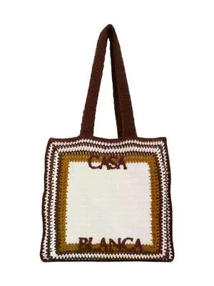 Casablanca Crochet Knit Tote Bag - Brown