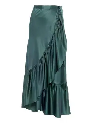 ERES Ruffled Silk Midi Skirt - Green