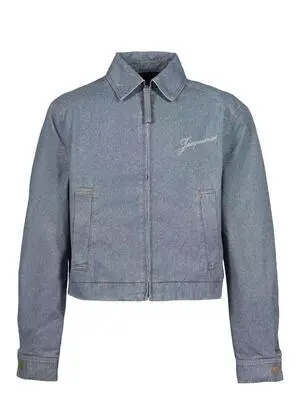 Jacquemus Logo Embroidered Zip-up Denim Jacket - Blue
