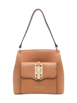 Moschino Logo Plaque Leather Shoulder Bag - Brown