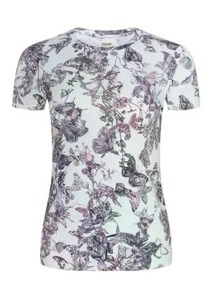 L'Agence Butterfly-print Crewneck T-shirt - White