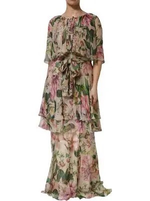 Dolce & Gabbana Floral Print Tiered Maxi Dress - Neutrals