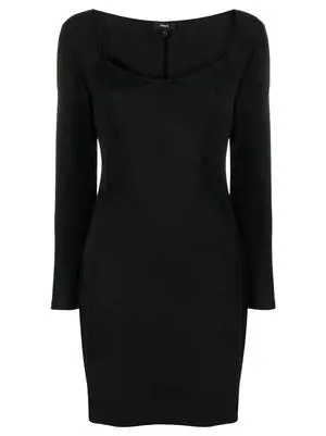 Theory Long-sleeved Sweetheart Neck Mini Dress - Black