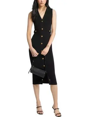 Michael Kors V-neck Sleeveless Button-up Midi Dress - Black