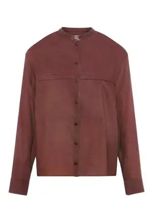 YVES SALOMON Leather-trimmed Wool Shirt - Red