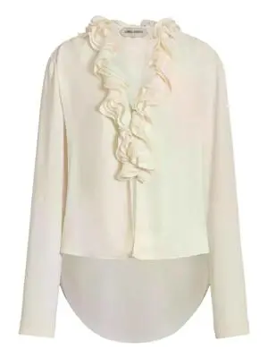 Alberta Ferretti Ruffled V-neck Blouse - Neutrals