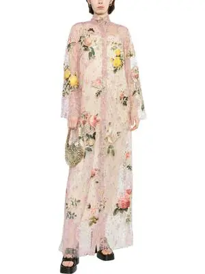 Biyan Floral Embroidered Sequin Embellished High Neck Maxi Dress - Pink