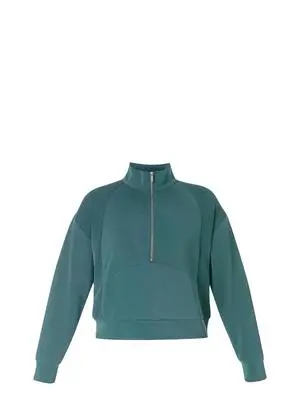 Sweaty Betty Sand Wash Ribbed-panel Quarter-zip Sweatshirt - Green