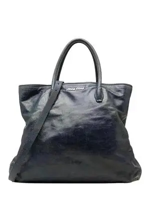 Miu Miu Crinkled Calfskin Convertible Tote Satchel - Blue