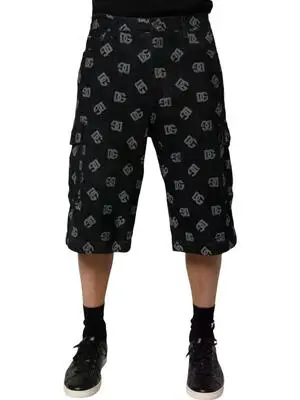 Dolce & Gabbana All-over Logo Print Cargo Denim Shorts - Blue