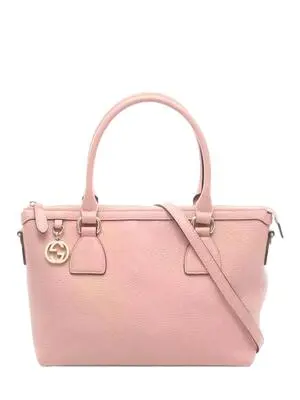 Gucci Grained Leather Interlocking G Satchel - Pink