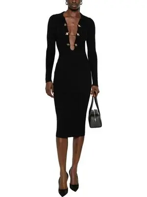 Elisabetta Franchi Ribbed Knit Midi Dress With Toggle Fastening - Black