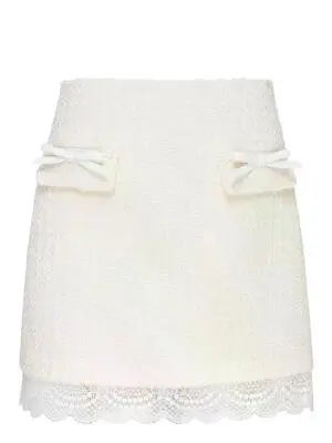 SELF-PORTRAIT Bouclé Lace-trim Mini Skirt - Neutrals