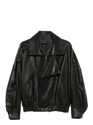 MANOKHI Belted Leather Jacket - Black
