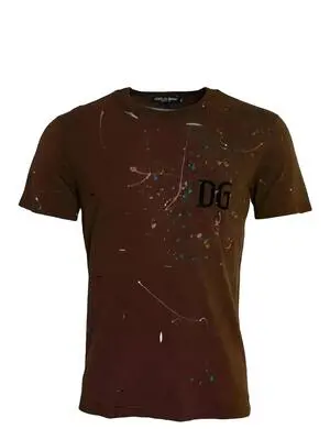 Dolce & Gabbana Paint-splatter Logo-print T-shirt - Brown