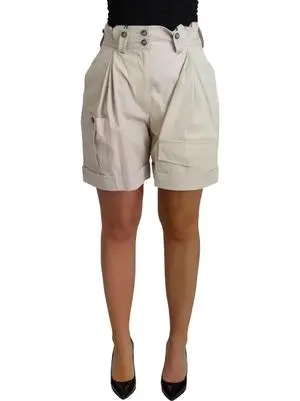 Dolce & Gabbana Beige Cotton Pleated High-waist Shorts - Neutrals