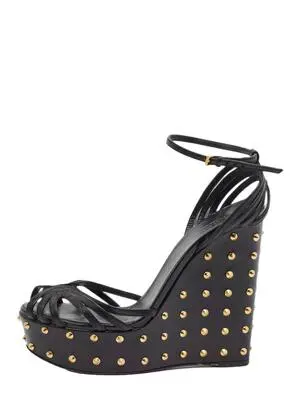 Gucci Gold-tone Studded Wedge Platform Sandals - Black