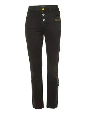 Off-White Slogan Print Straight Leg Jeans - Black