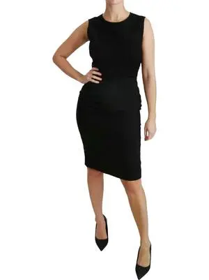 Dolce & Gabbana Lace Bodice Crepe Midi Dress - Black