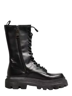 Dolce & Gabbana Leather Combat Boots With Lace-up And Zip Fastening - Black