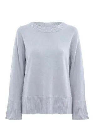 Malo Ribbed Trim Long Sleeve Sweater - Blue