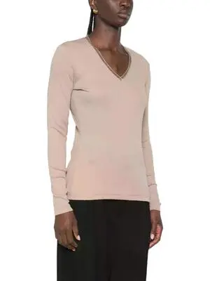 Fabiana Filippi Long Sleeve V-neck T-shirt - Brown