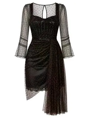 Dolce & Gabbana Lace-trimmed Polka Dot Sheath Mini Dress - Black