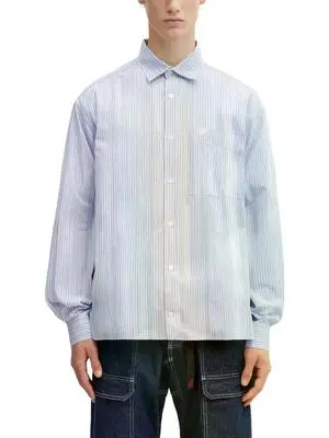 Filling Pieces Vertical-stripe Logo-embroidered Shirt - Blue