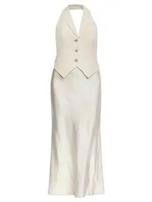 SELF-PORTRAIT Halterneck Satin Midi Dress - Neutrals