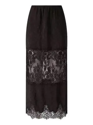 Pinko Lace Pencil Midi Skirt With Elasticated Waist - Brown