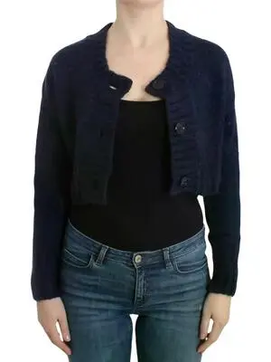 John Galliano Navy Knitted Cropped Cardigan - Blue