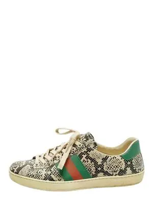 Gucci Ace Python-embossed Low-top Sneakers - Neutrals