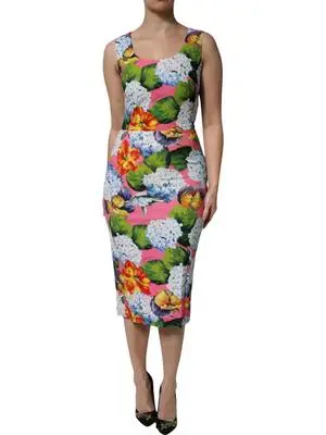Dolce & Gabbana Sleeveless Floral Print Midi Dress - Pink
