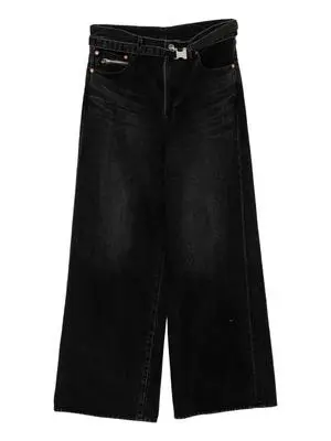 Sacai Wide Leg Denim Pants With Belt Detail - Black
