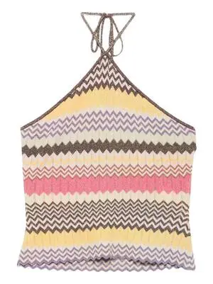 Faithfull The Brand Ria Chevron-knit Halterneck Top - Brown