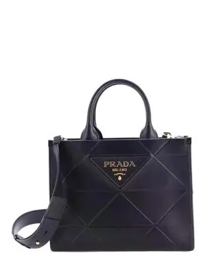Prada Embossed Leather Shopper Tote Bag - Black
