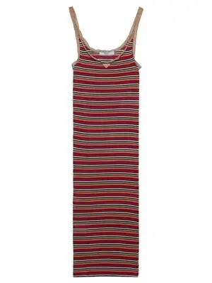 Prada Striped Cotton Knit Midi Dress - Blue
