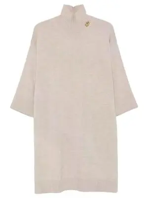 Fabiana Filippi Brooch Detail Knitted Mini Dress - Neutrals
