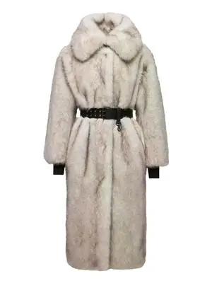 Moncler Belted Faux Fur Coat - Neutrals