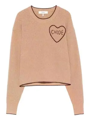 Chloé Heart-embroidered Ribbed Knit Sweater - Neutrals