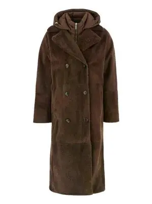MOORER Hooded Double-breasted Coat - Brown
