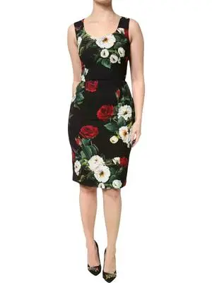 Dolce & Gabbana Sleeveless Floral-print Midi Dress - Black
