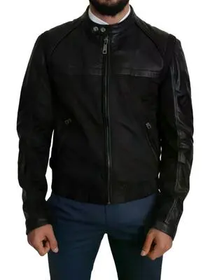 Dolce & Gabbana Paneled Leather Bomber Jacket - Black