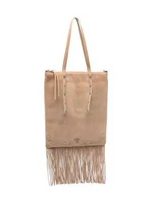 Pinko Mini Fringed-detailing Stud-embellished Suede Tote Bag - Neutrals