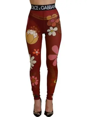 Dolce & Gabbana Floral-print Mesh Leggings - Red