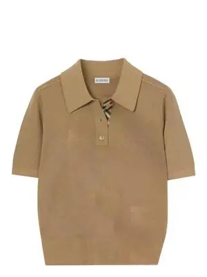 Burberry Lightweight Wool Polo Shirt With Signature Check Detail - Neutrals